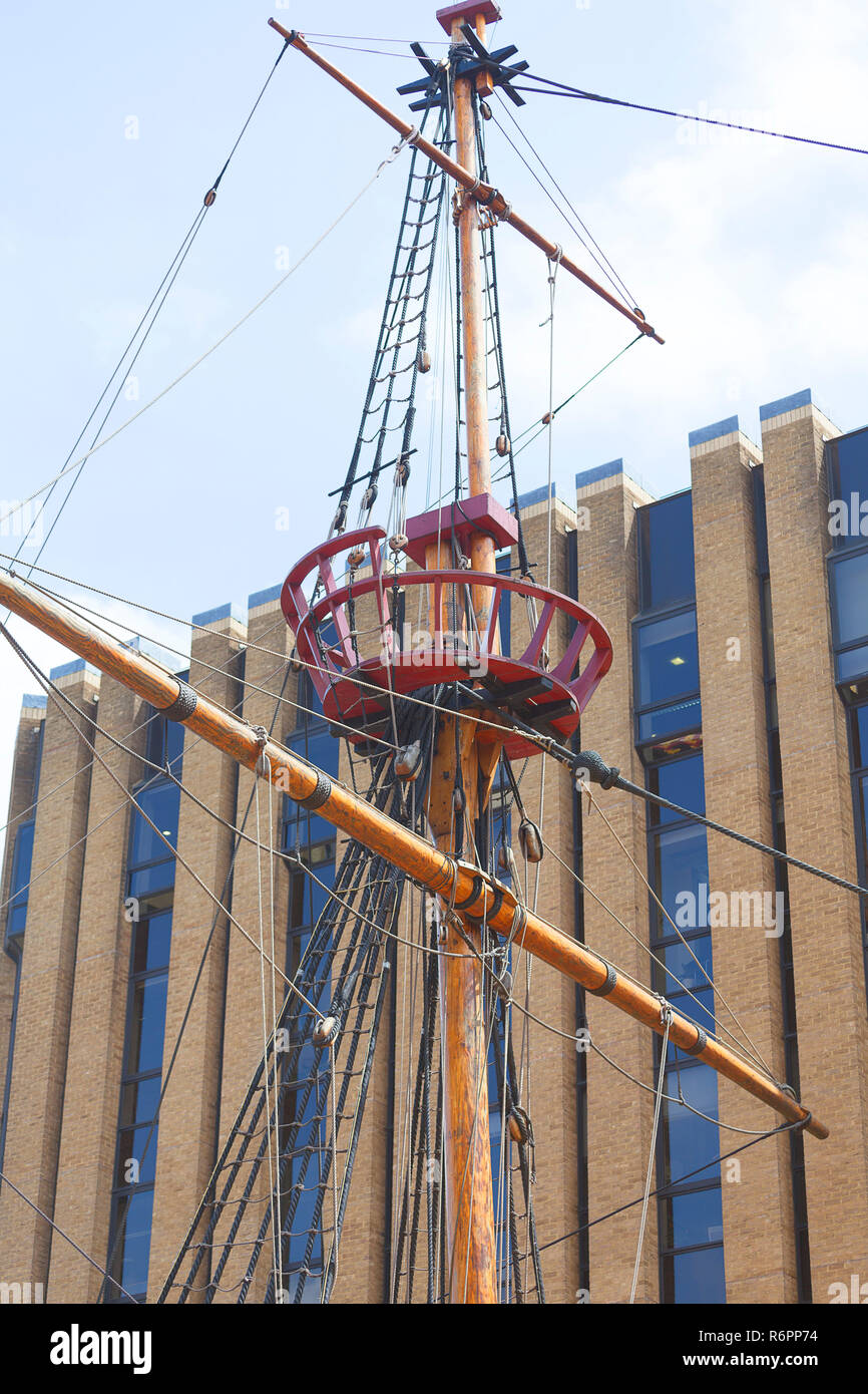 Golden Hind, replica of a 16th century ship in the seafront of St Mary ...
