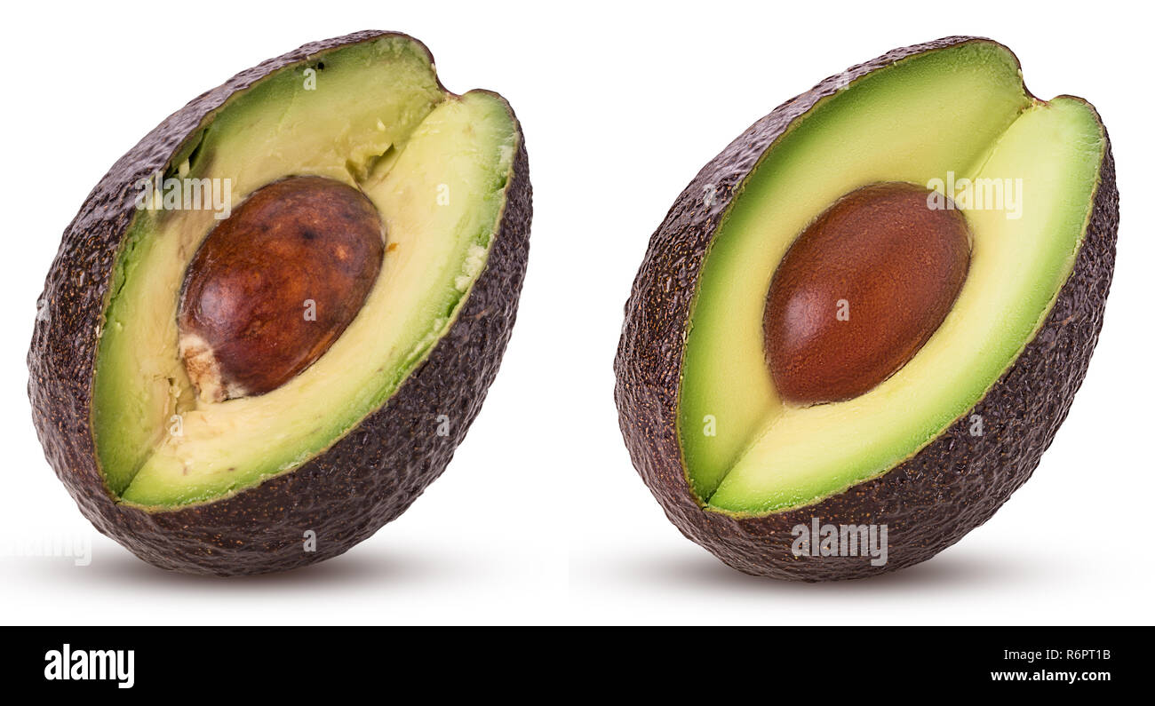 Brown mature avocado three quarters with bone isolated on white ...