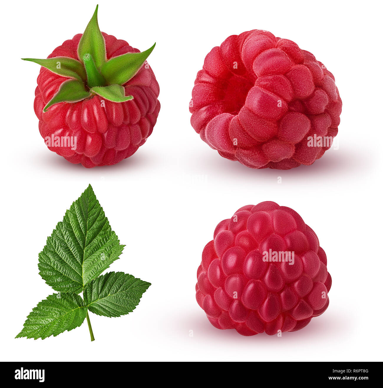 Set ripe raspberries with leaf isolated on white background. Clipping ...