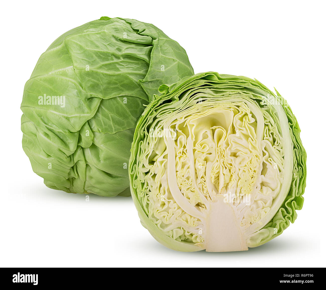 Green cabbage one cut in half isolated on white background. Clipping ...