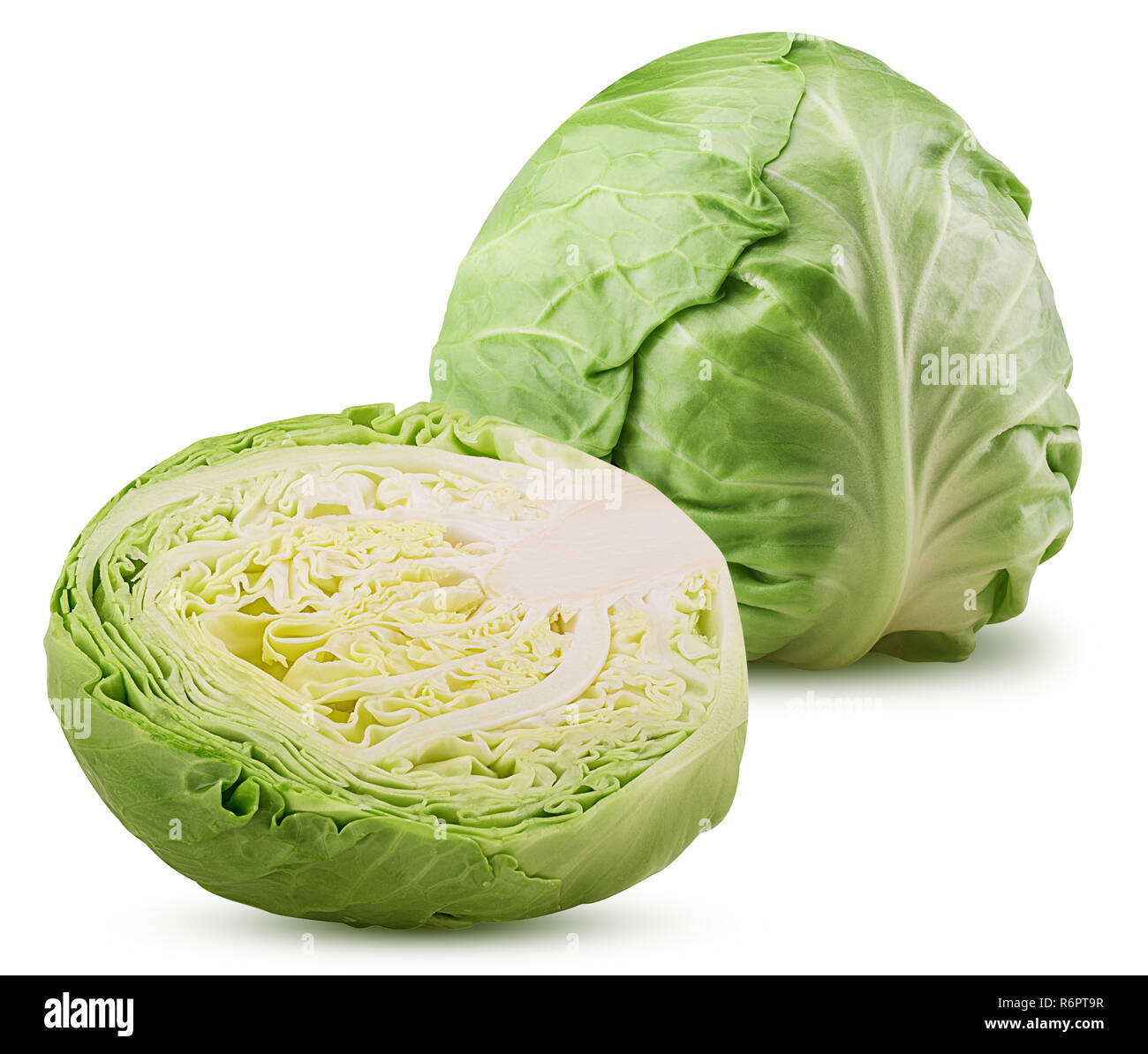 Green cabbage one cut in half isolated on white background. Clipping ...