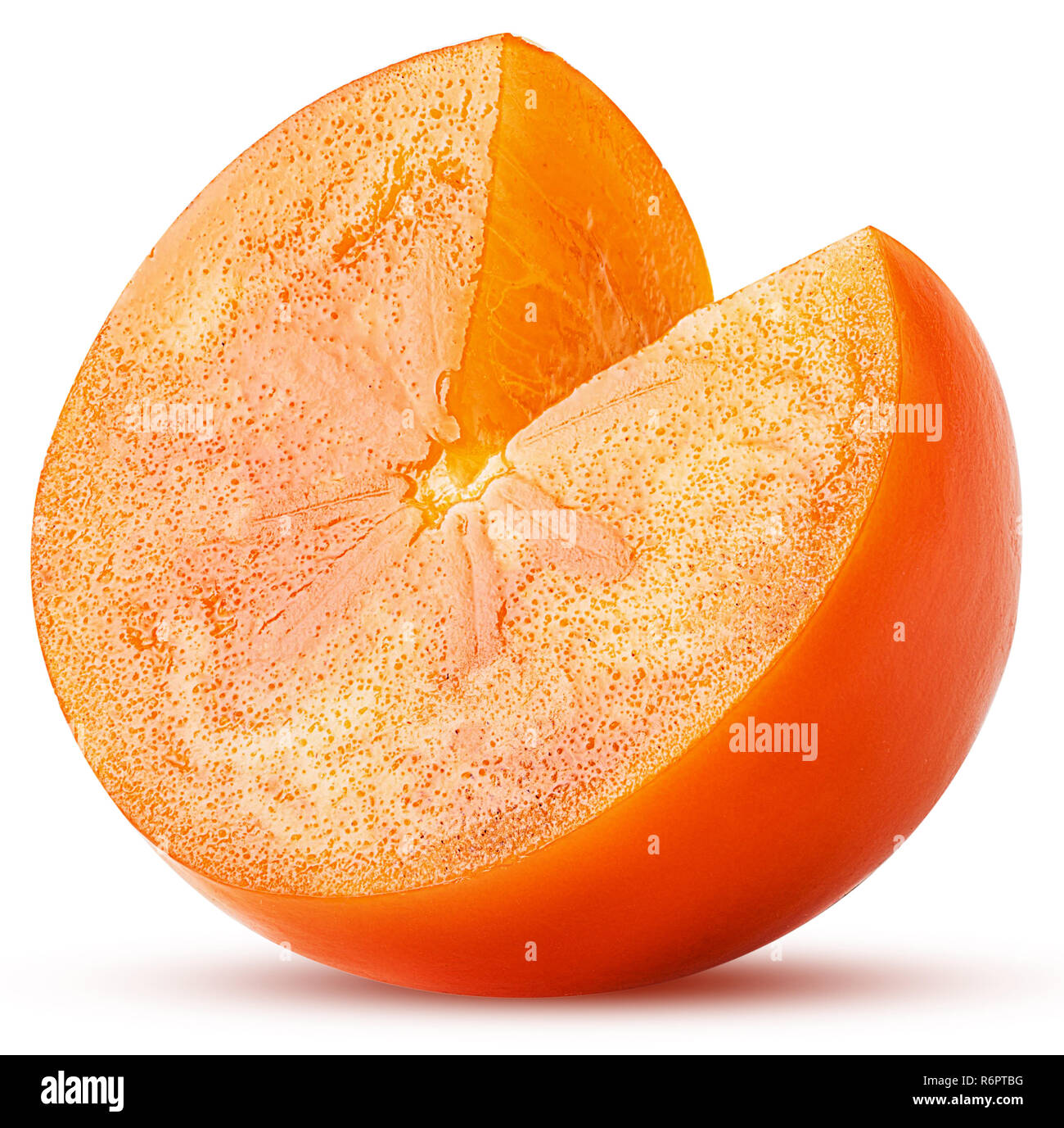 Persimmon fruit cut in half isolated on white background. Clipping Path ...