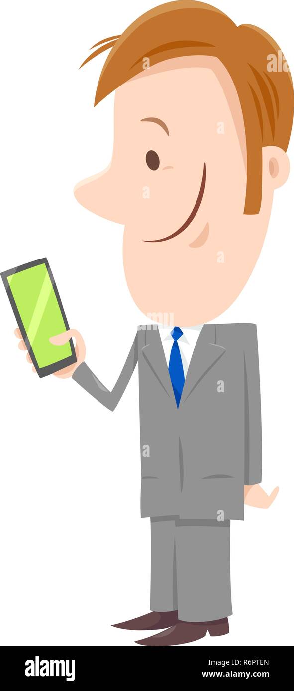 Cartoon Illustration of Happy Man or Businessman Character with Smart ...