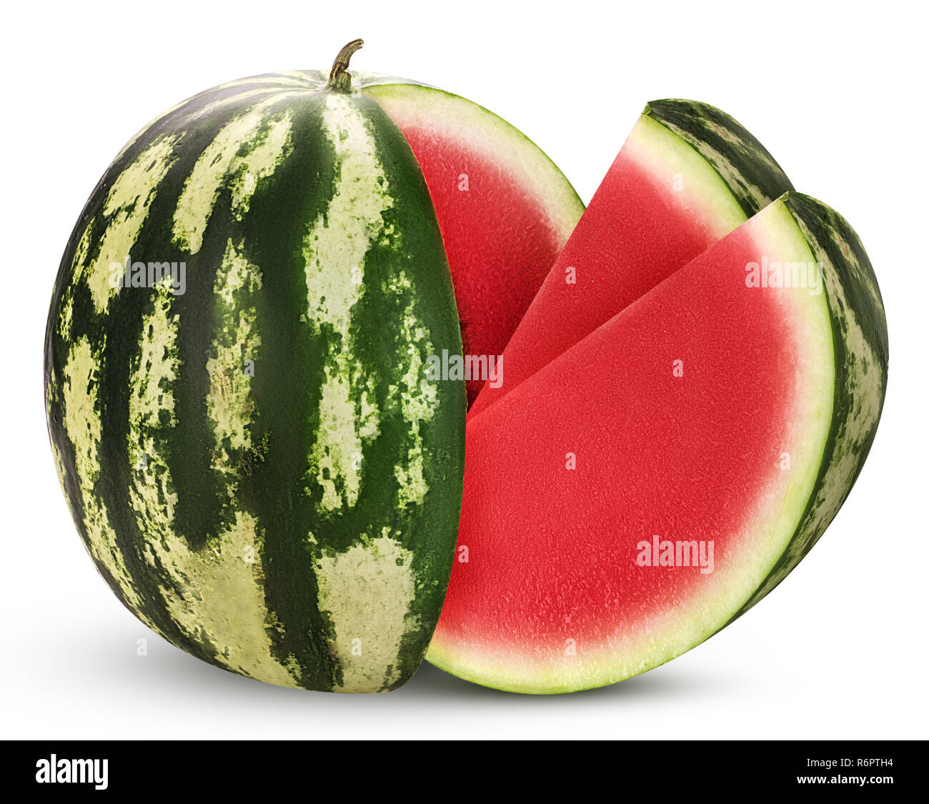 Ripe watermelon three quarters and slice isolated on white background ...