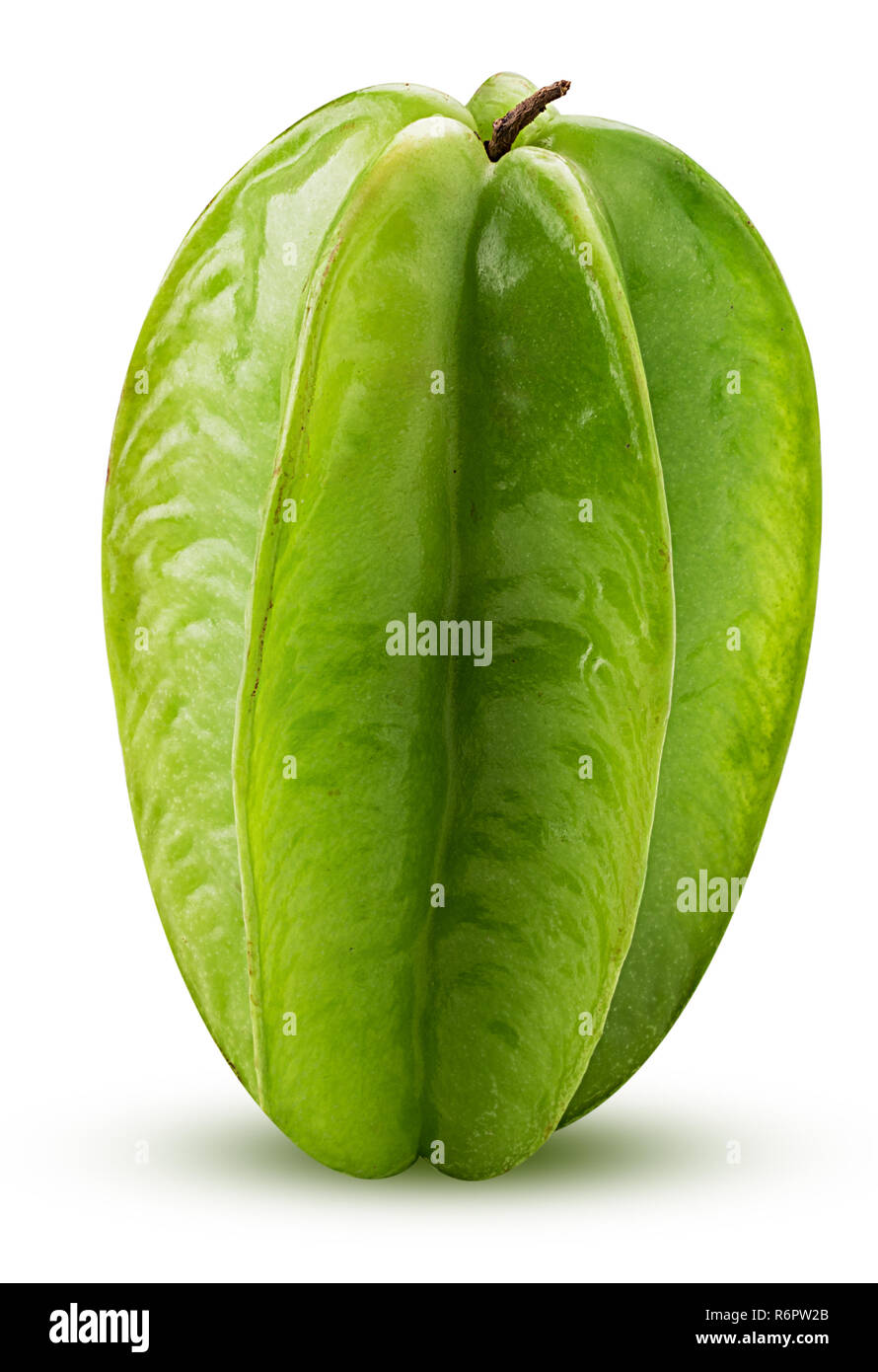 Green star fruit carambola isolated on white background. Clipping Path ...
