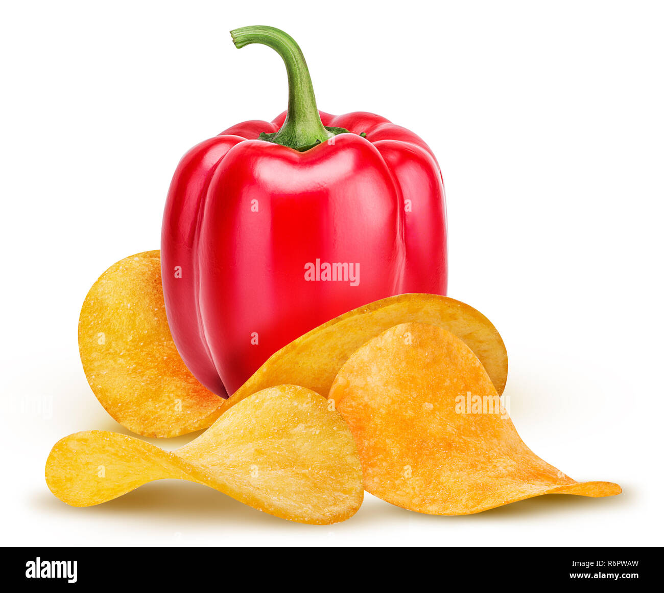 Red peppers with chips isolated on white background. Clipping Path ...