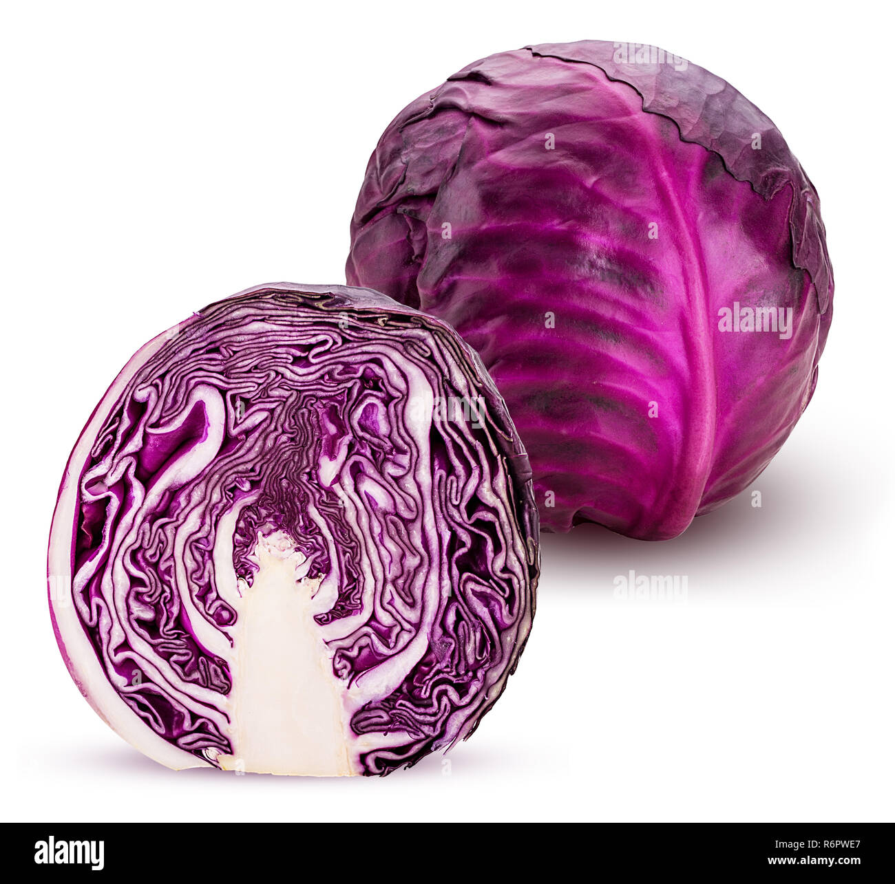 Red cabbage one cut in half isolated on white background. Clipping Path ...