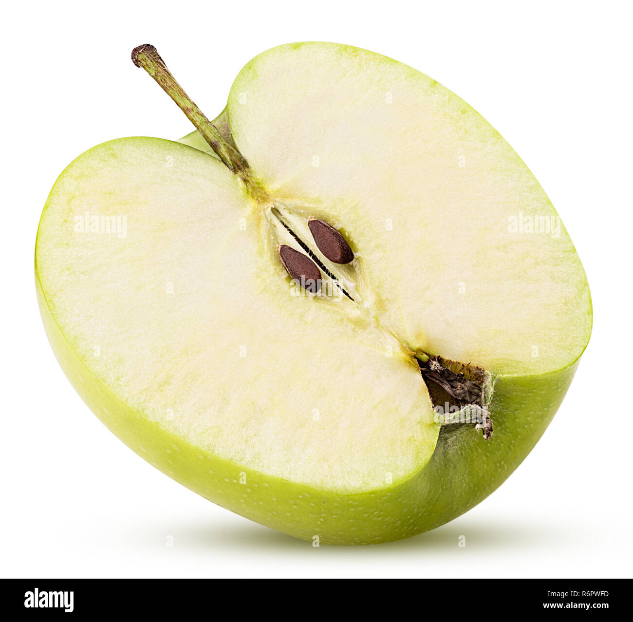 Green apple cut in half isolated on white background Clipping Path ...