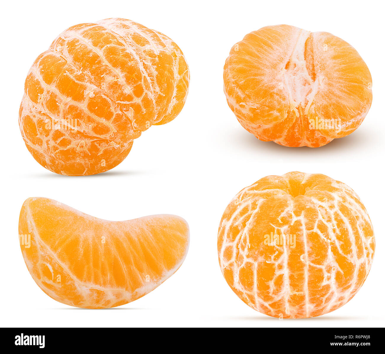 Set fresh peeled tangerine whole, half, one slice isolated on white ...