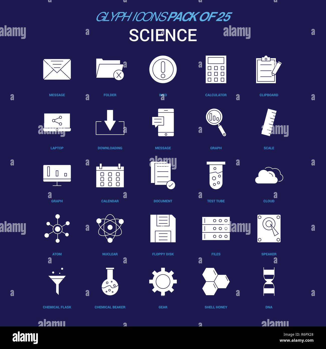 Science White icon over Blue background. 25 Icon Pack Stock Vector ...
