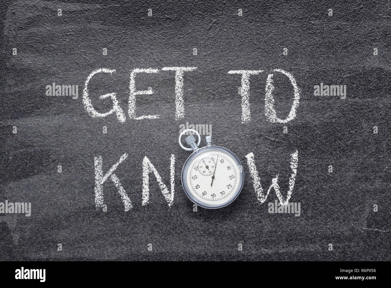 get to know phrase written on chalkboard with vintage stopwatch used ...