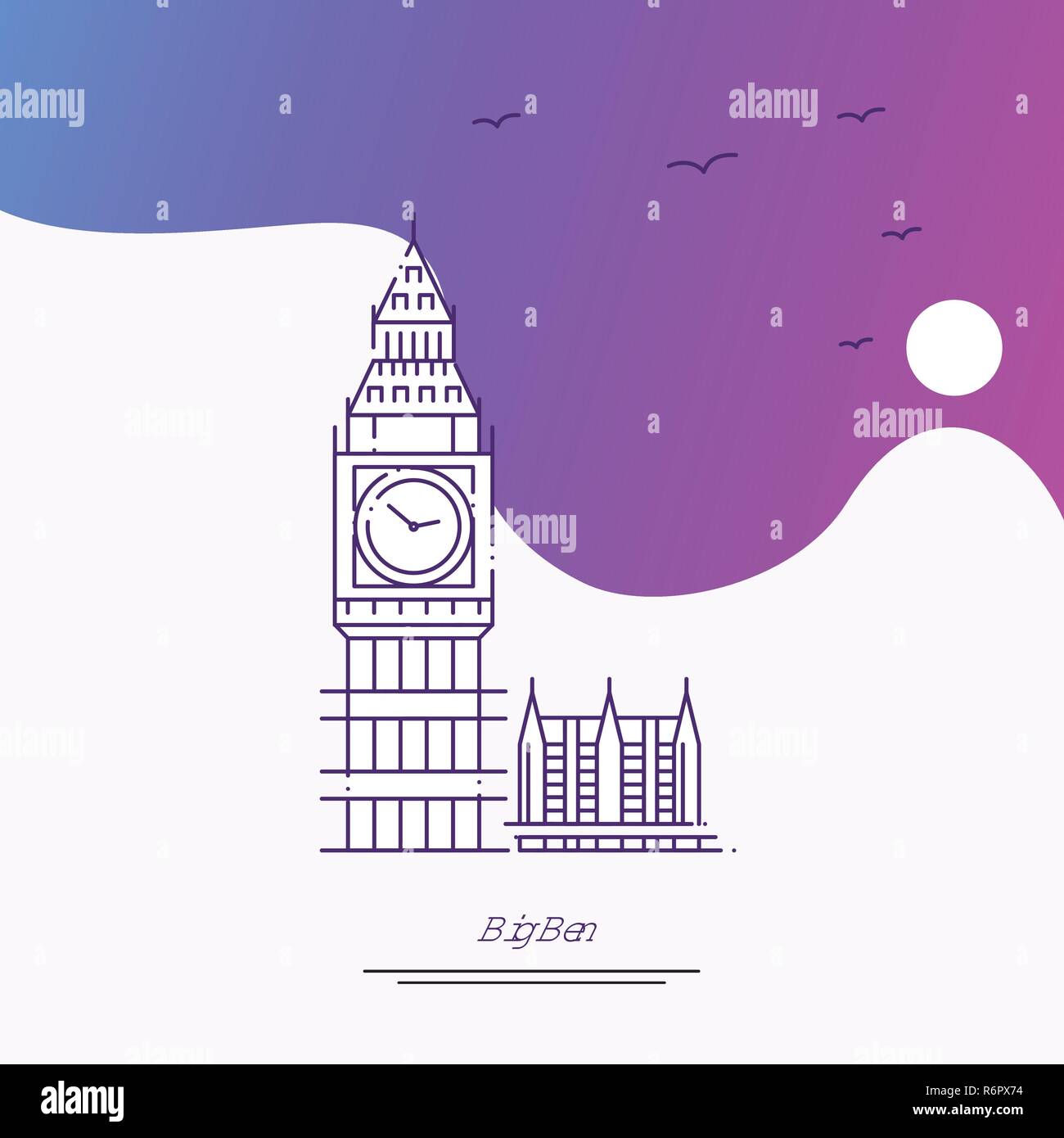 Travel BIG BEN Poster Template. Purple creative background Stock Vector ...