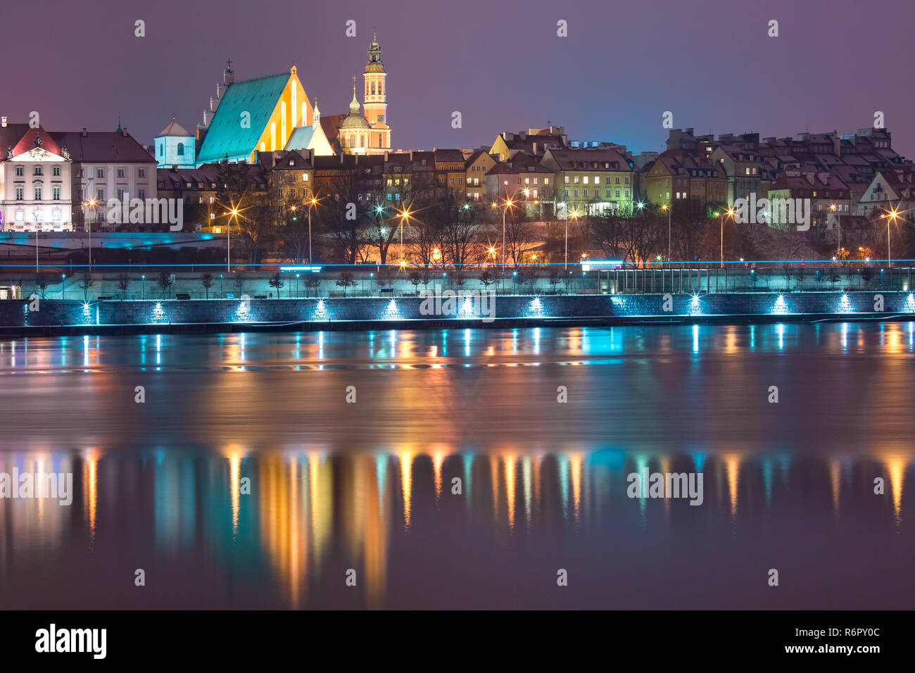 Old Town and river Vistula at night in Warsaw, Poland Stock Photo - Alamy