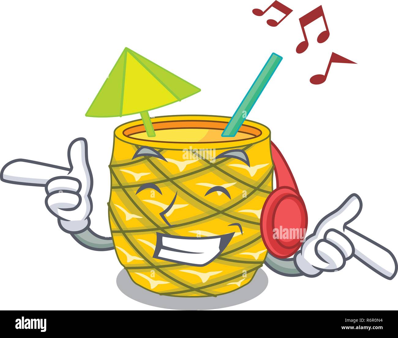 Listening music Pineapple fruit juice on character drink Stock Vector ...