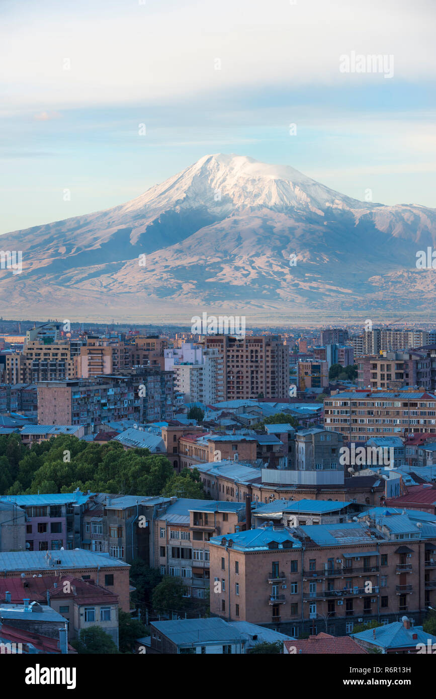Mount Ararat and Yerevan viewed from Cascade at sunrise, Yerevan ...