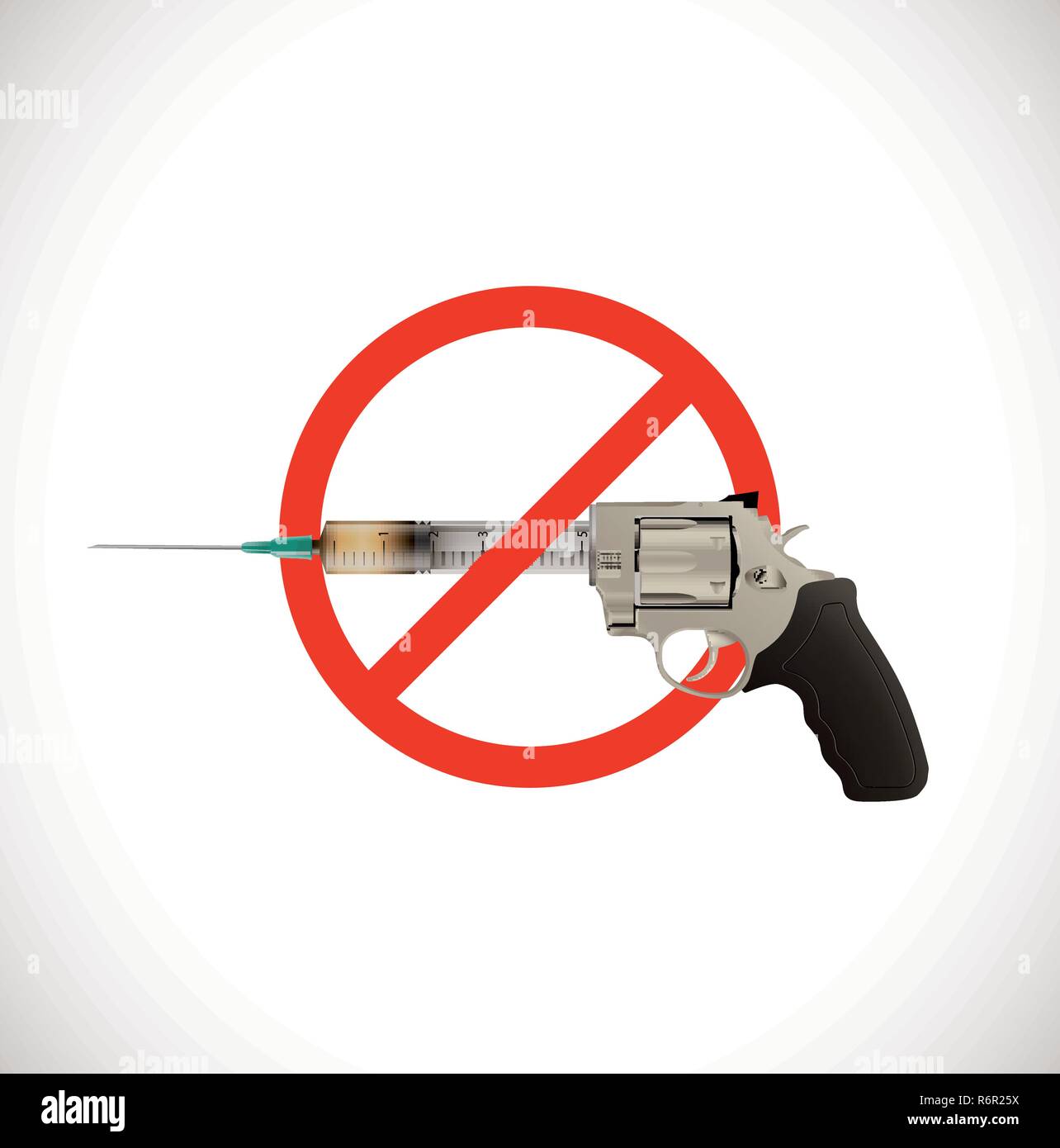 Vaccine concept - syringe as revolver hand gun with sign - poison or ...