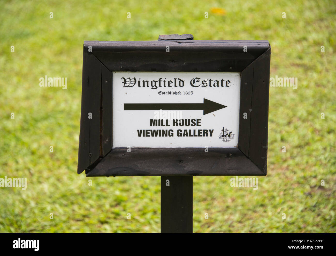 Sign for Wingfield Estate Mill House Viewing Gallery St. Kitts Stock ...