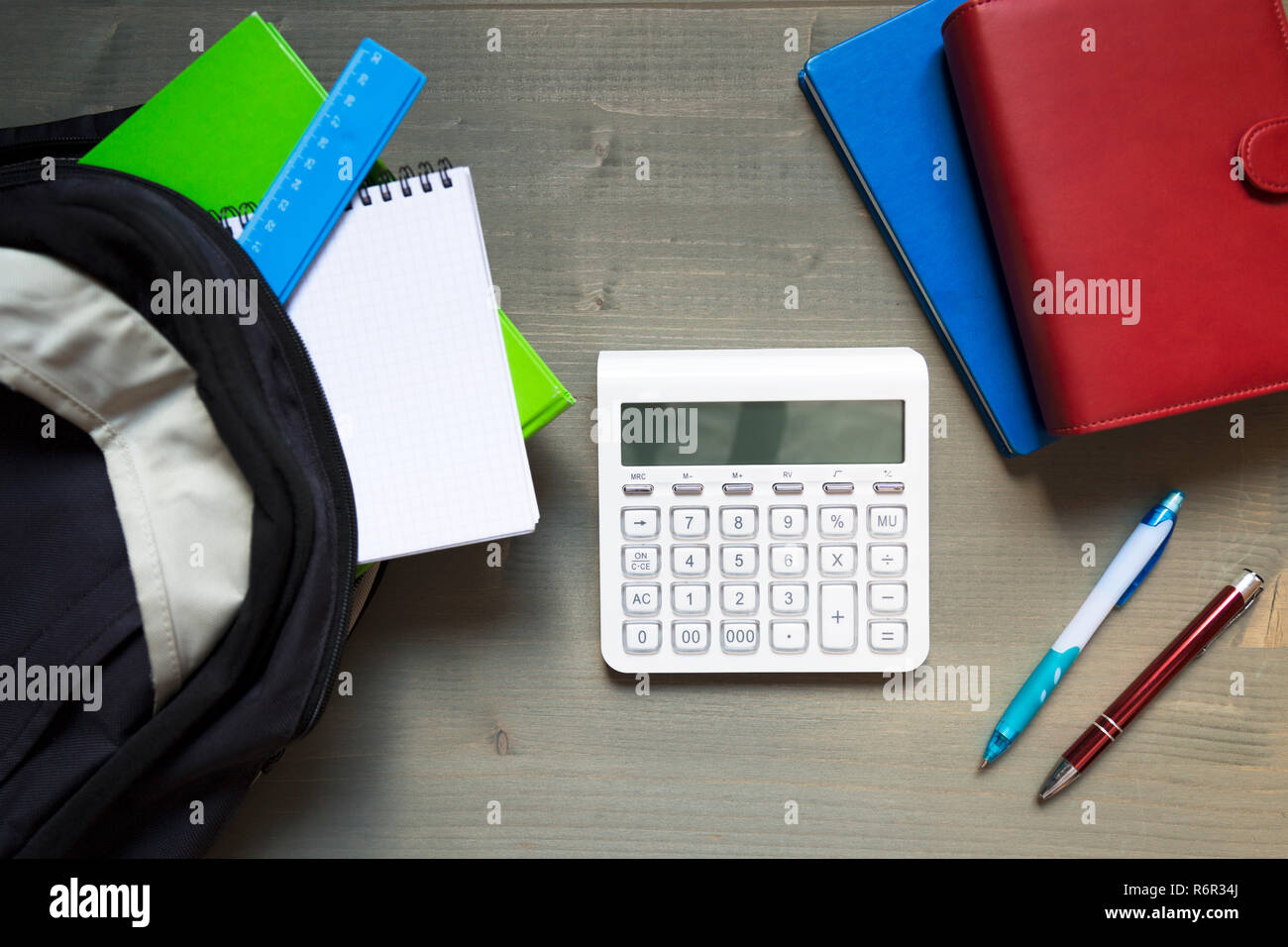 School and learning concept. Backpack with school supplies and ...