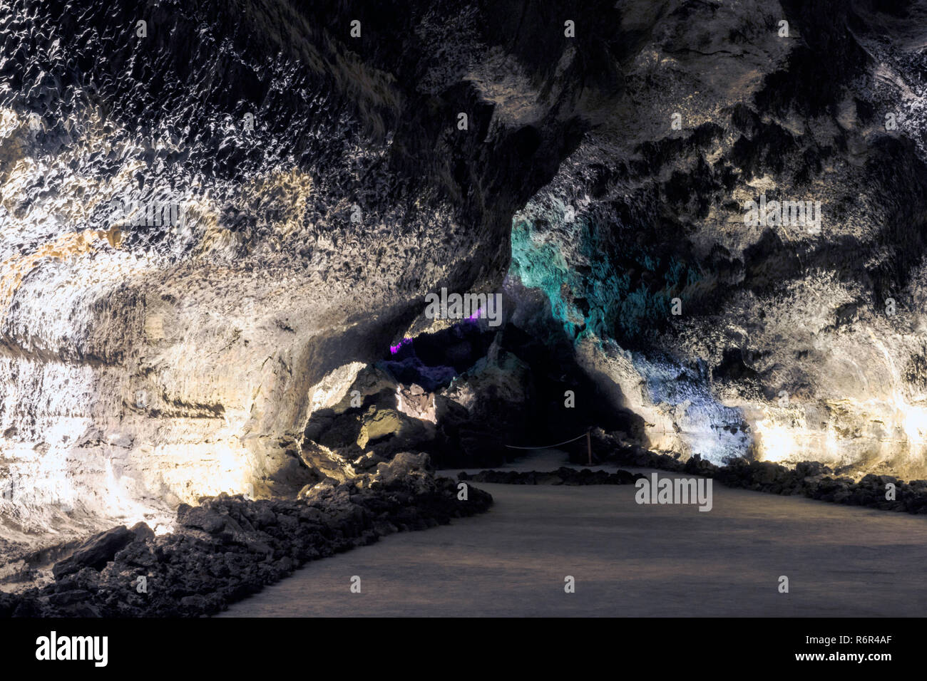 Inside volcanic cave "Cueva de los Verdes Stock Photo - Alamy