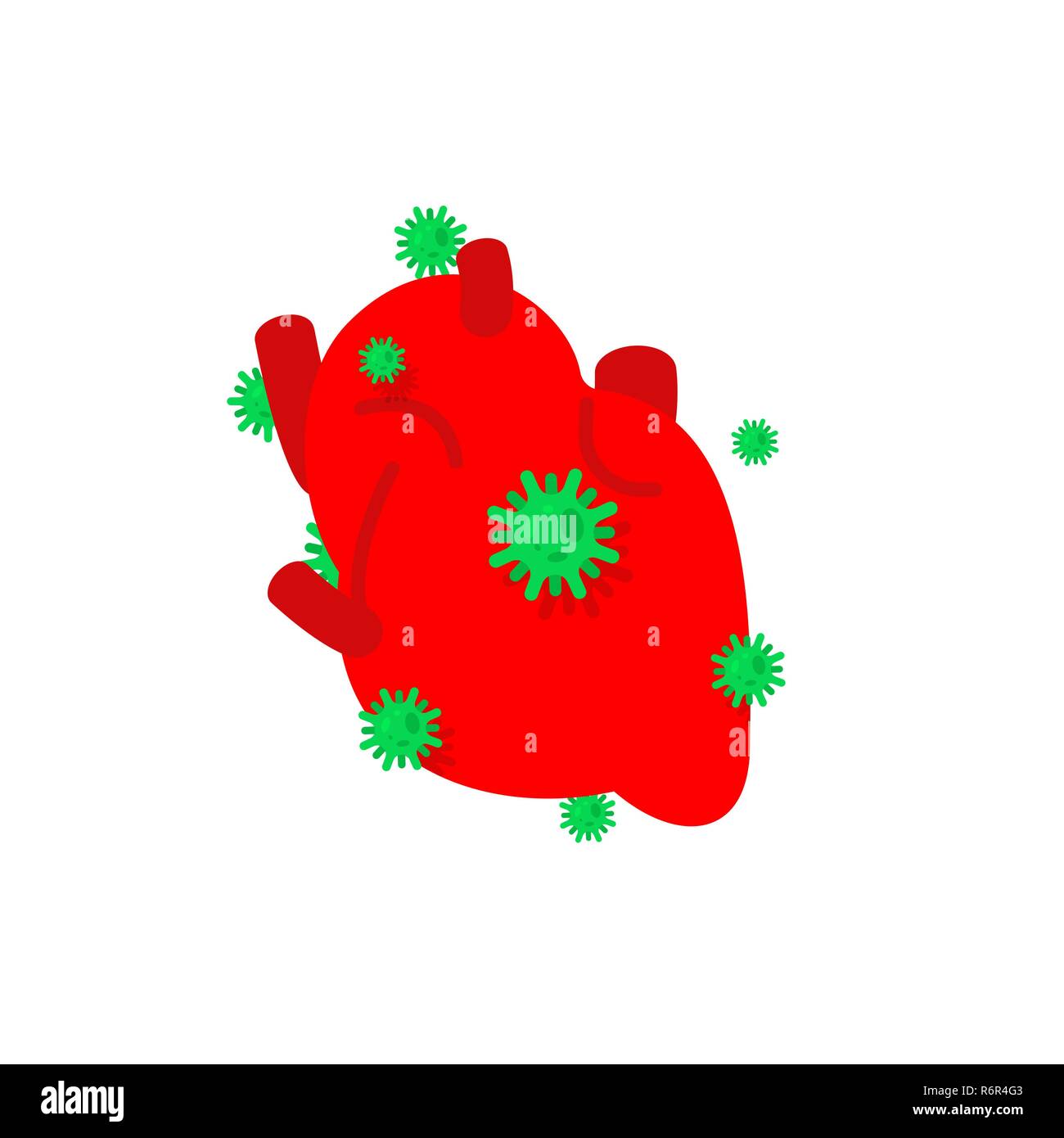 Sick heart. Diseased internal organ. Aching Viruses and bacteria. Human ...