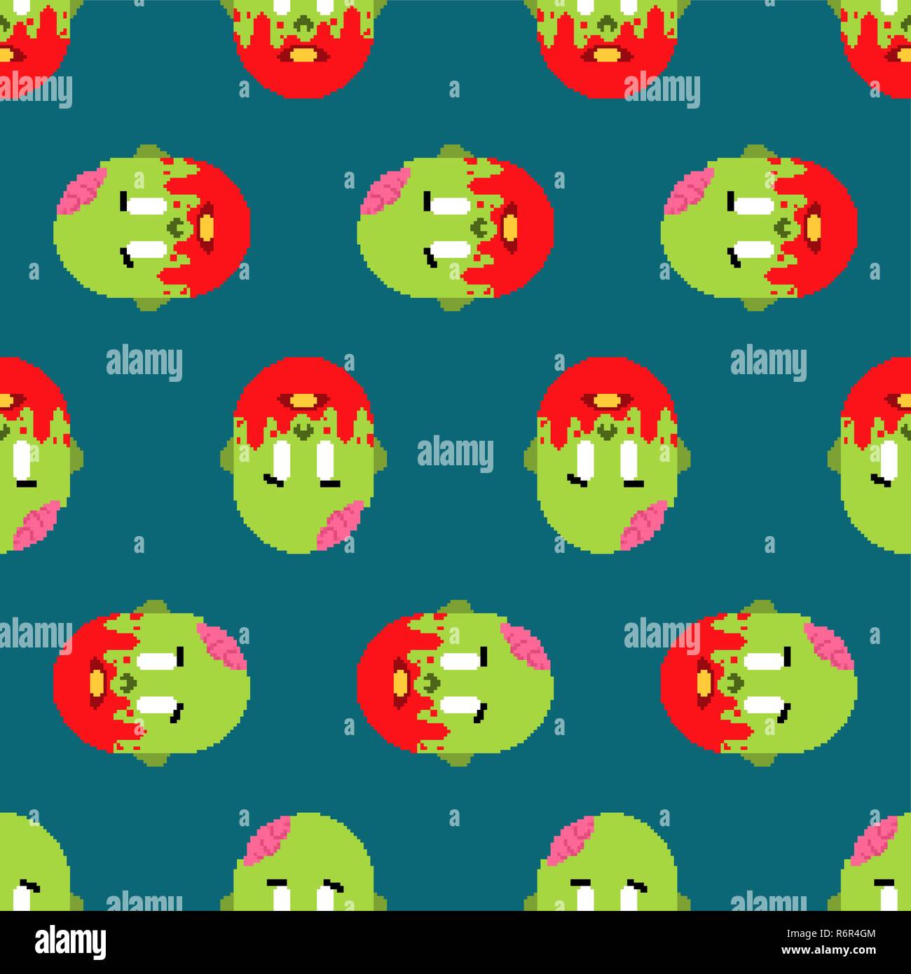 Zombie pixel art pattern seamless. zombies head and brain background ...