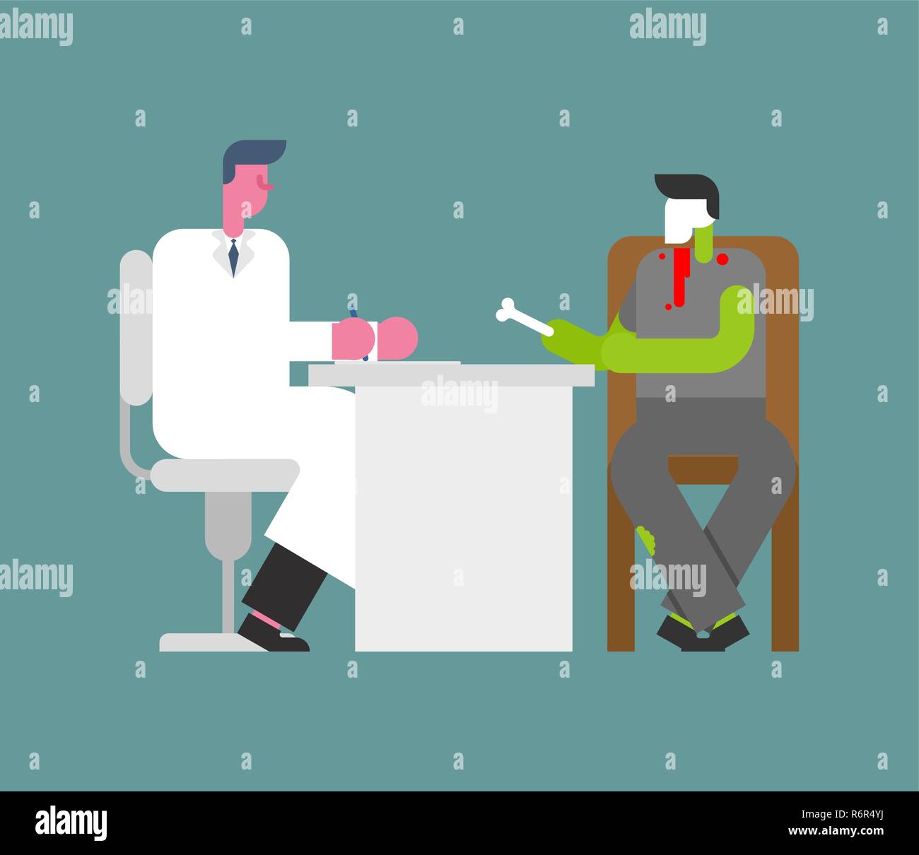 Doctor and zombie. Reception doc man green dead monster. Medical office ...