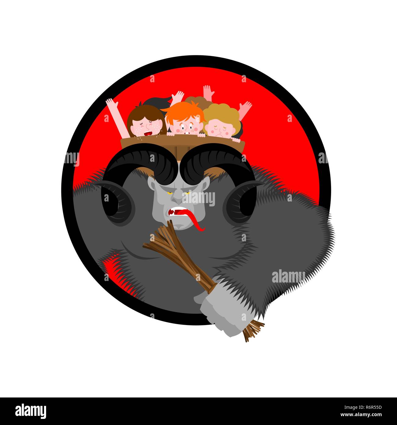 Krampus and children. Anti Santa Claus for bad kids. Scary horned ...