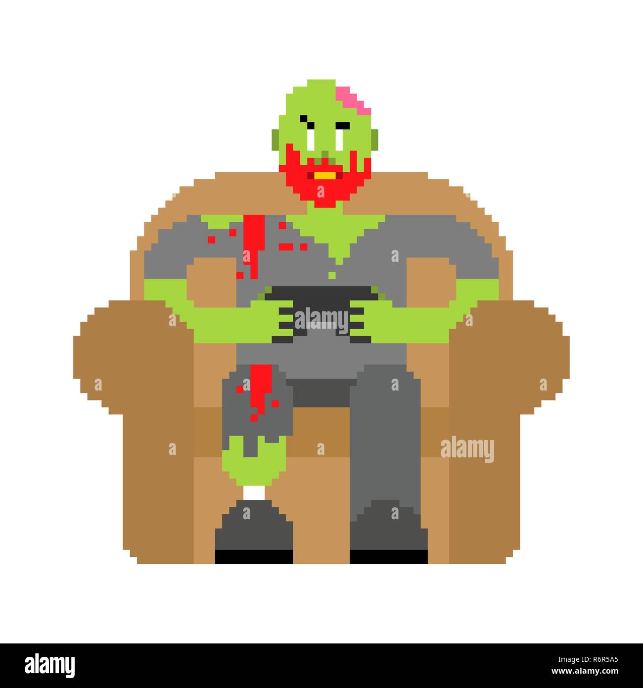 Zombie gamer player video game pixel art. Zombie guy and joystick 8 bit ...