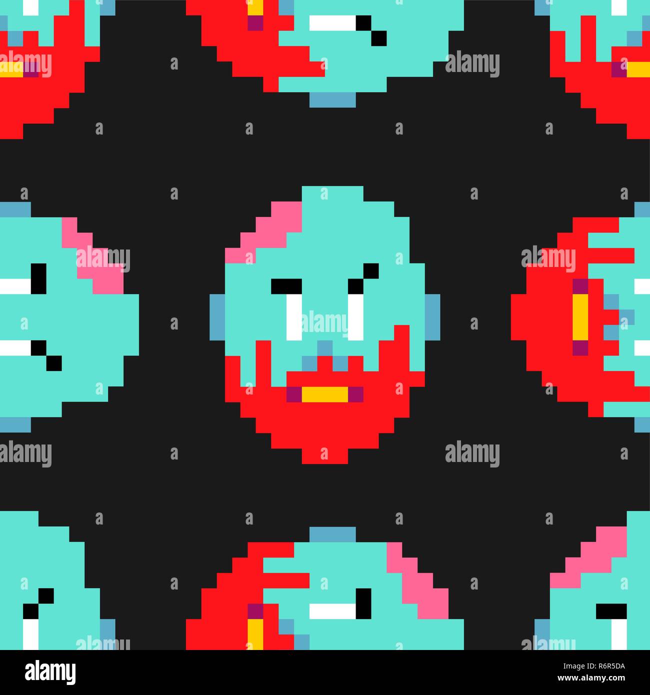 Zombie pixel art pattern seamless. zombies head and brain background ...