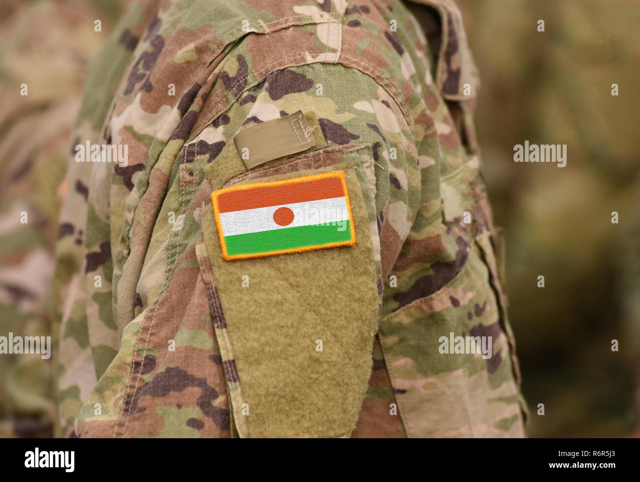 Flag of Niger on soldiers arm. Flag of Niger on military uniforms ...