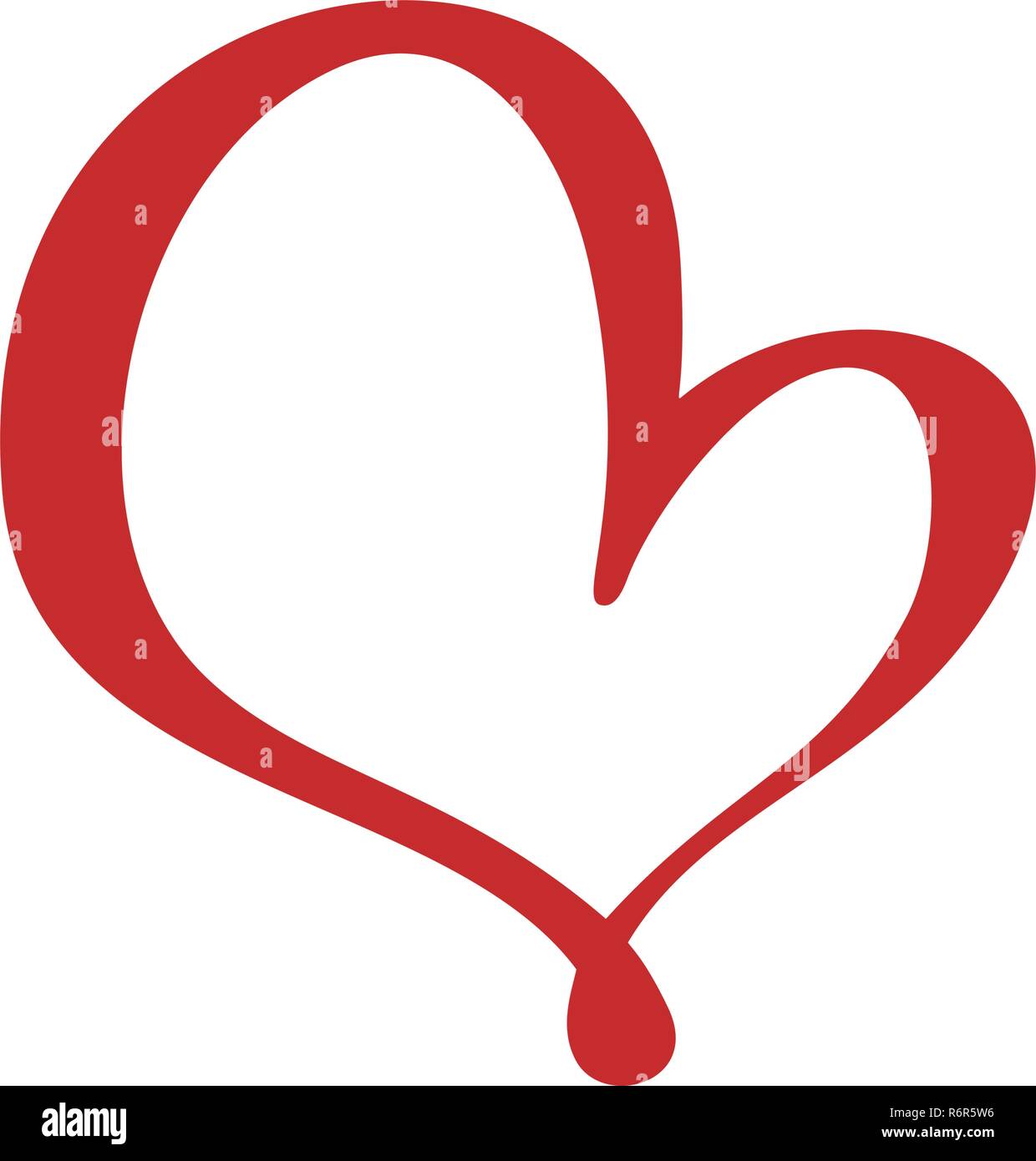 Red Vector Valentines Day Hand Drawn Calligraphic Heart. Holiday Design ...