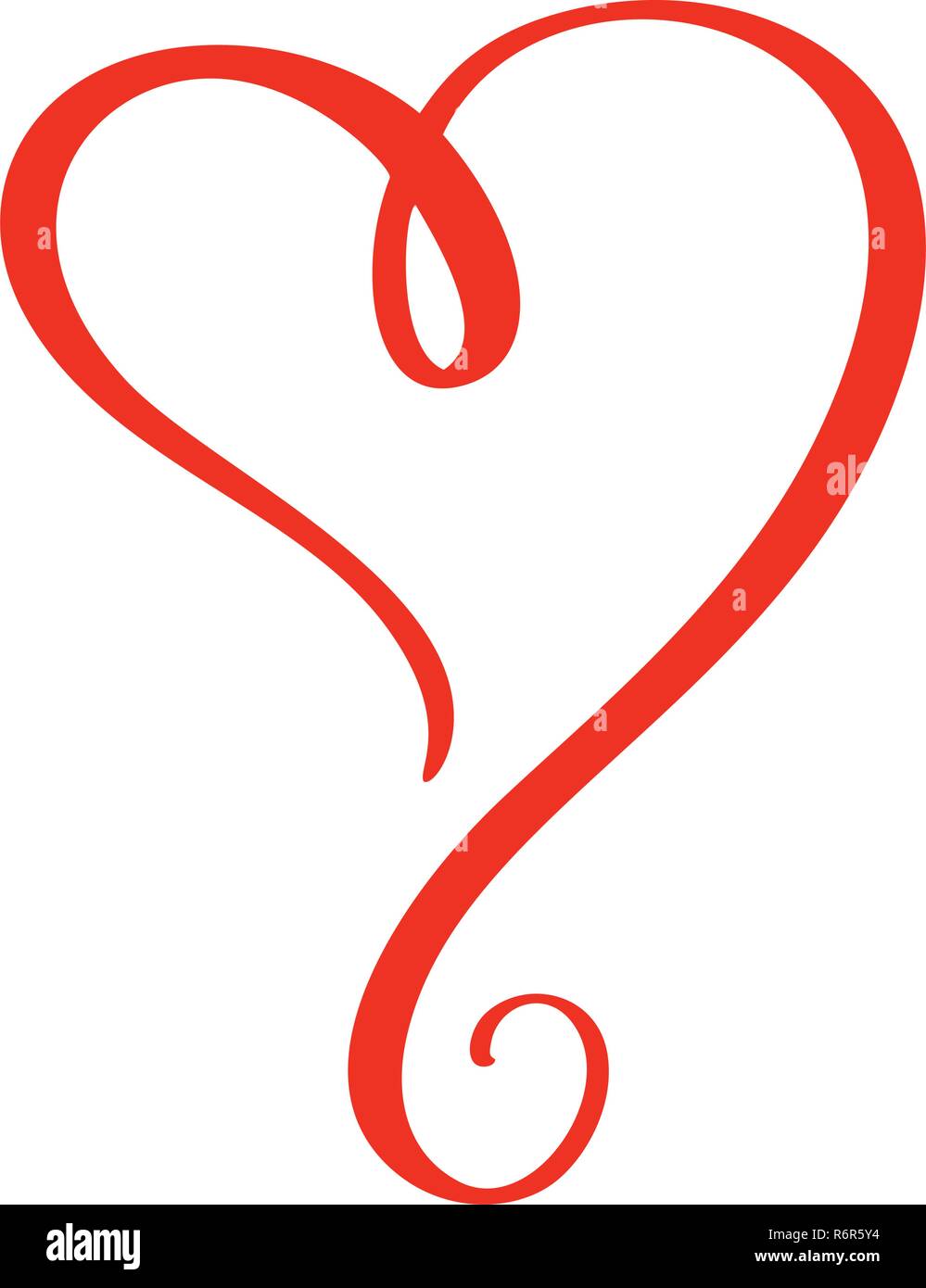 Red Vector Valentines Day Hand Drawn Calligraphic Heart. Holiday Design ...