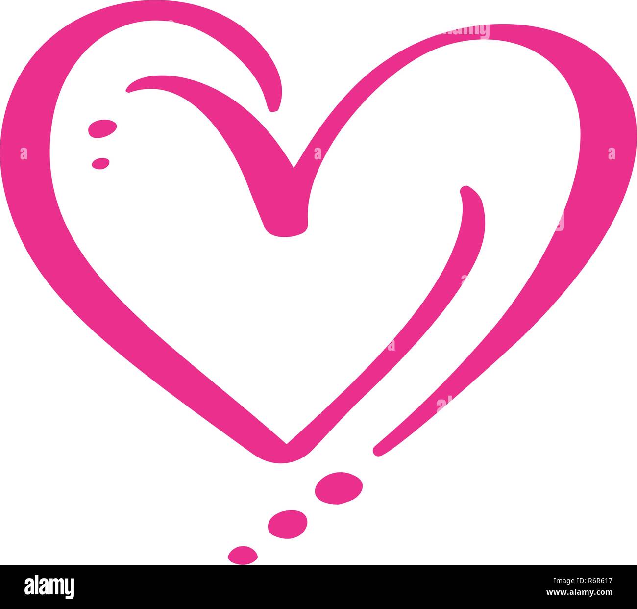 Red Vector Valentines Day Hand Drawn Calligraphic Heart. Holiday Design ...