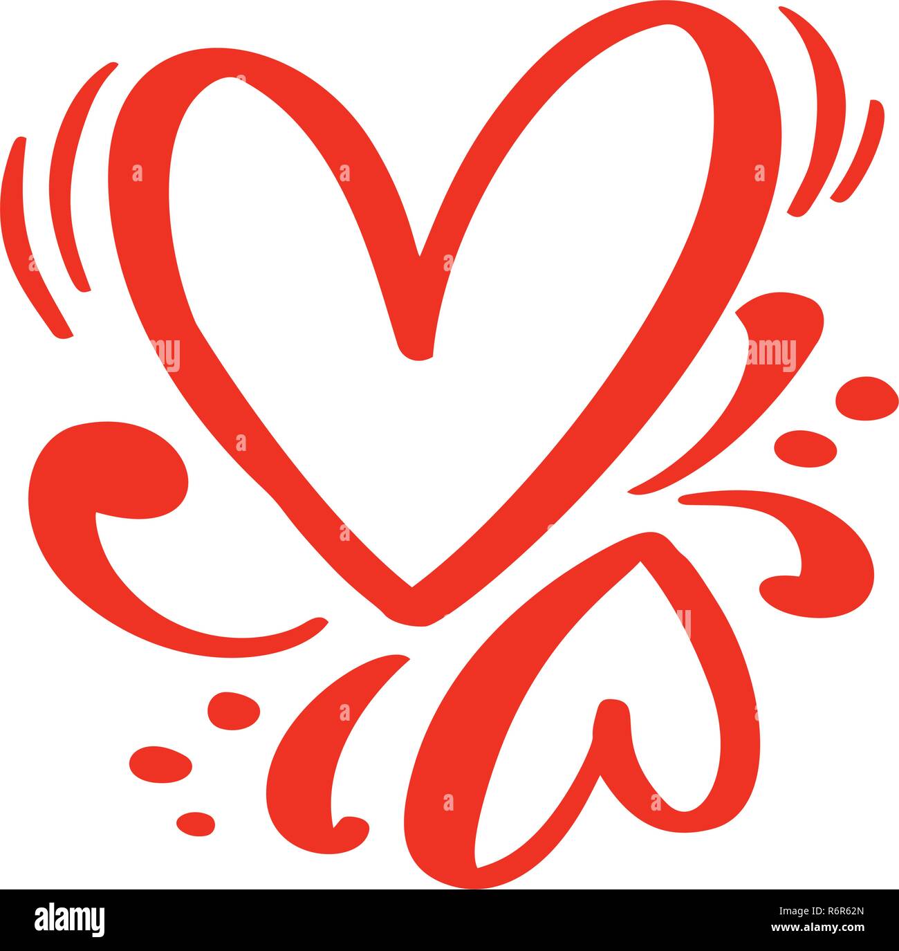 Couple Red Vector Valentines Day Hand Drawn Calligraphic two Hearts ...