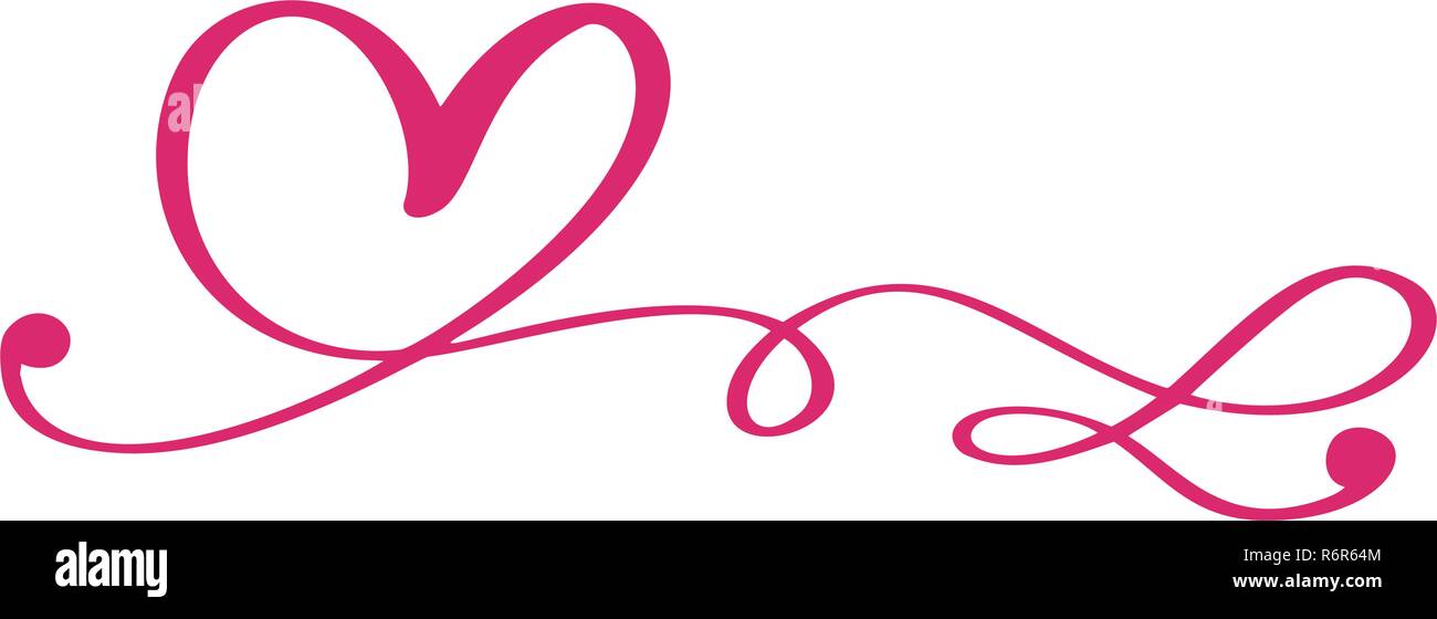 Red Vector Valentines Day Hand Drawn Calligraphic Heart. Holiday Design ...