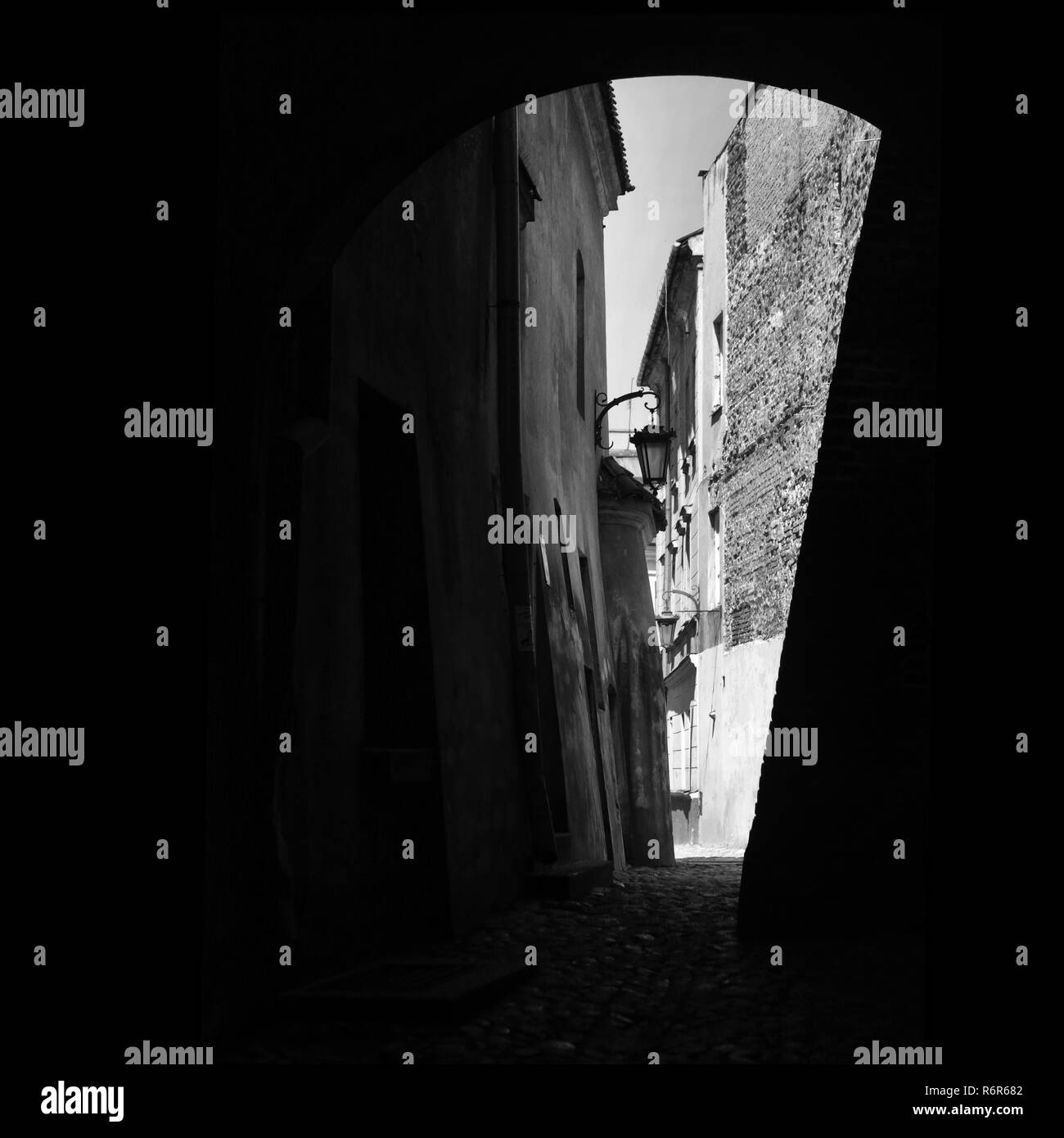 Narrow street corner in Black and White Stock Photos & Images - Alamy