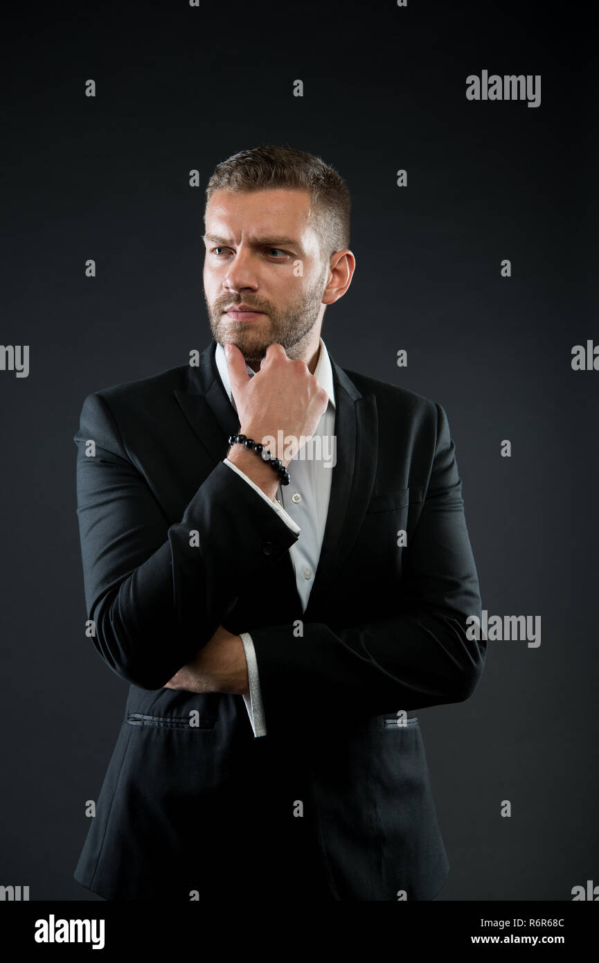 Manager in formal jacket, shirt on dark background, fashion. Business ...