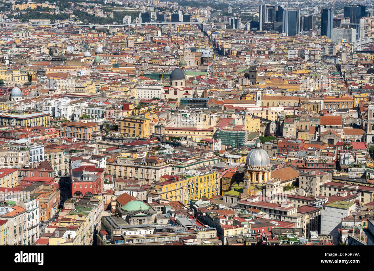 Aeirial view of the city of Naples looking acros the Quartieri Spagnoli ...