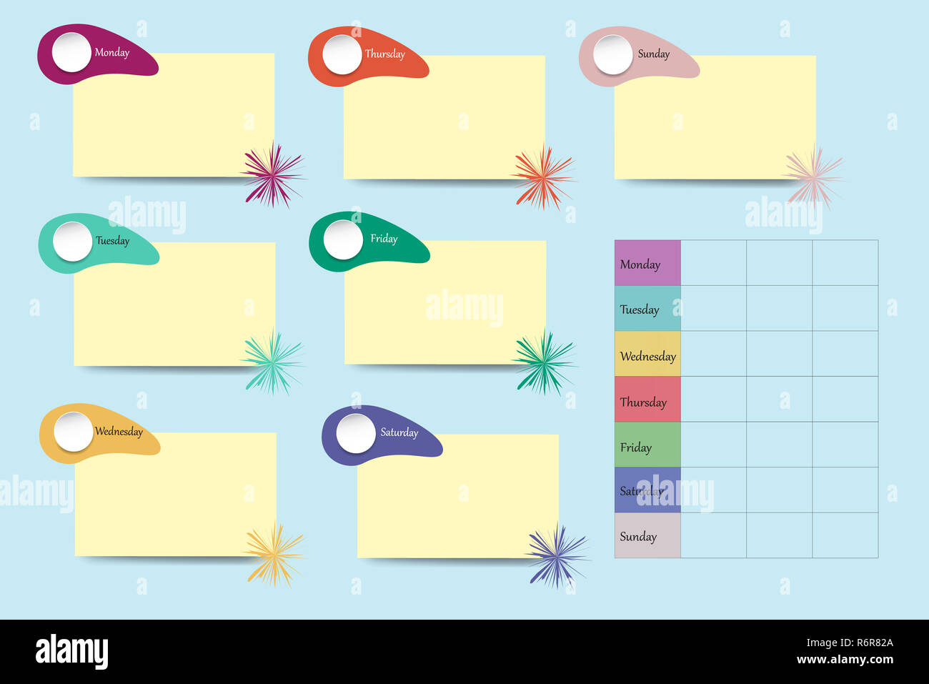 Weekly planner table vector on the blue background Stock Photo - Alamy