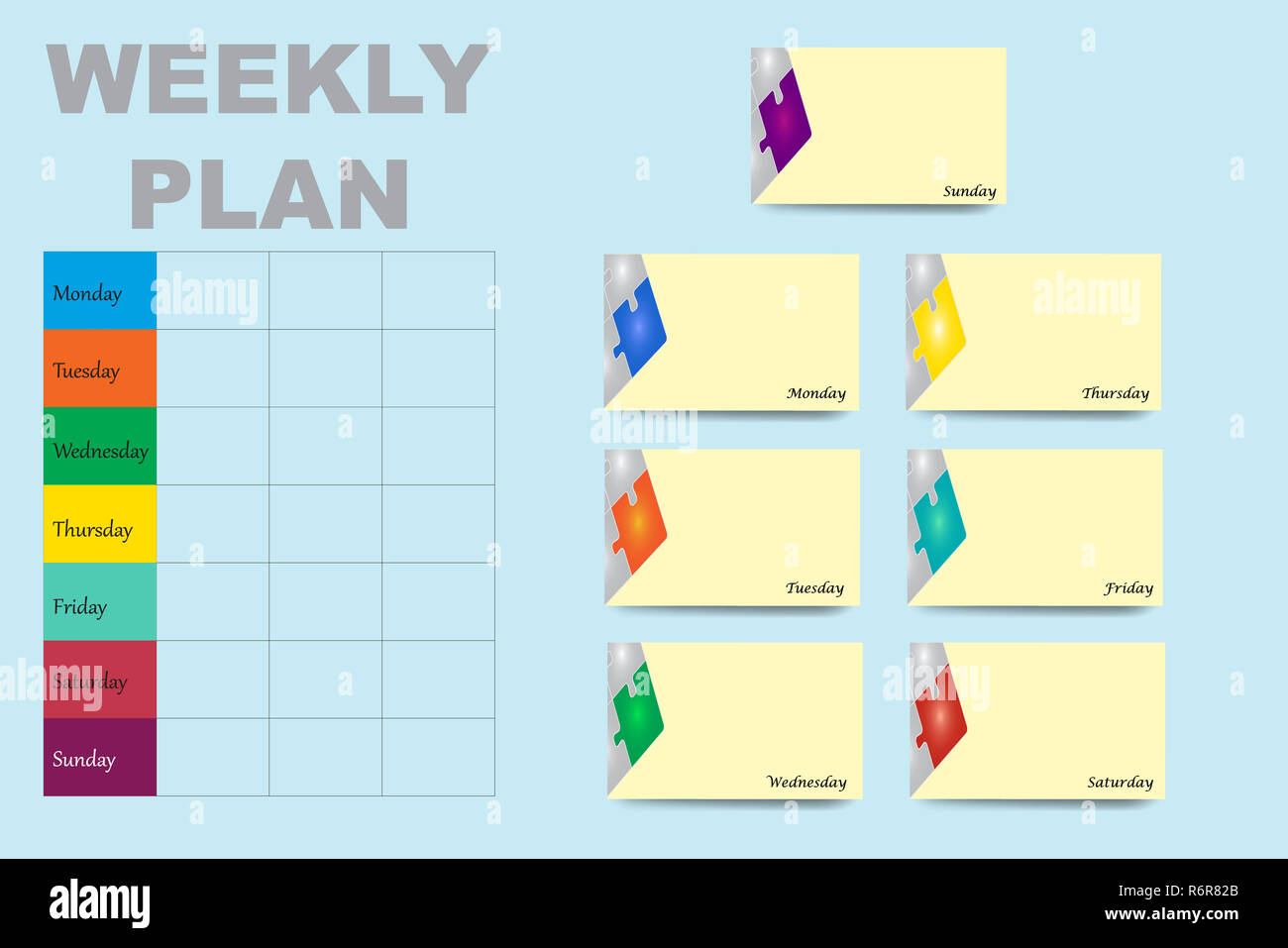 Weekly planner table vector with puzzle design Stock Photo - Alamy