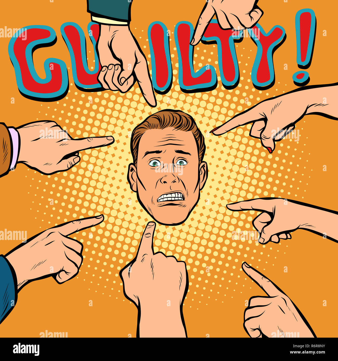 guilty, hands point to the center Stock Photo - Alamy