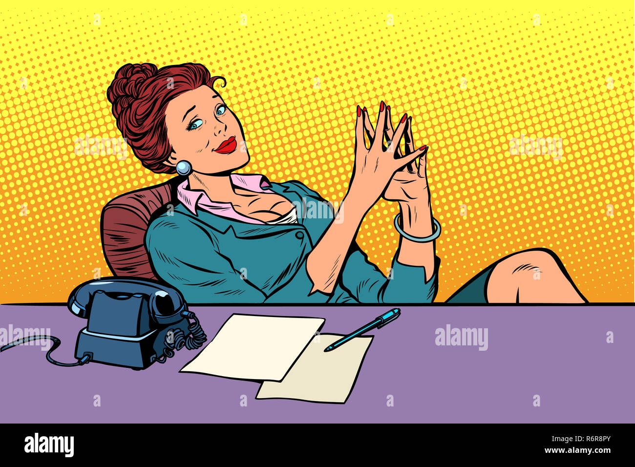 businesswoman boss sitting at the office Desk Stock Photo - Alamy