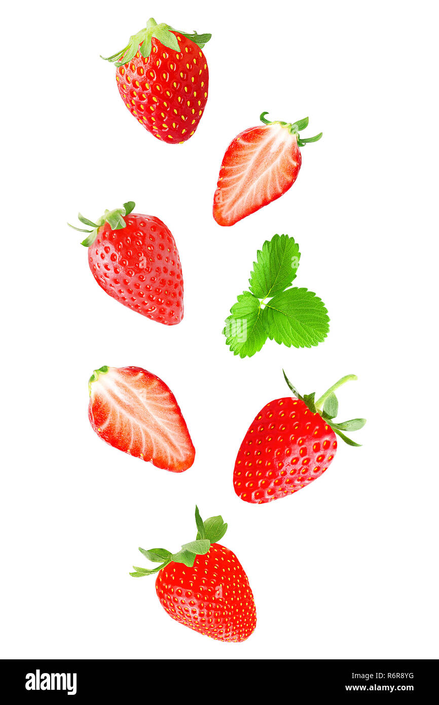 Falling strawberry isolated on white Stock Photo - Alamy