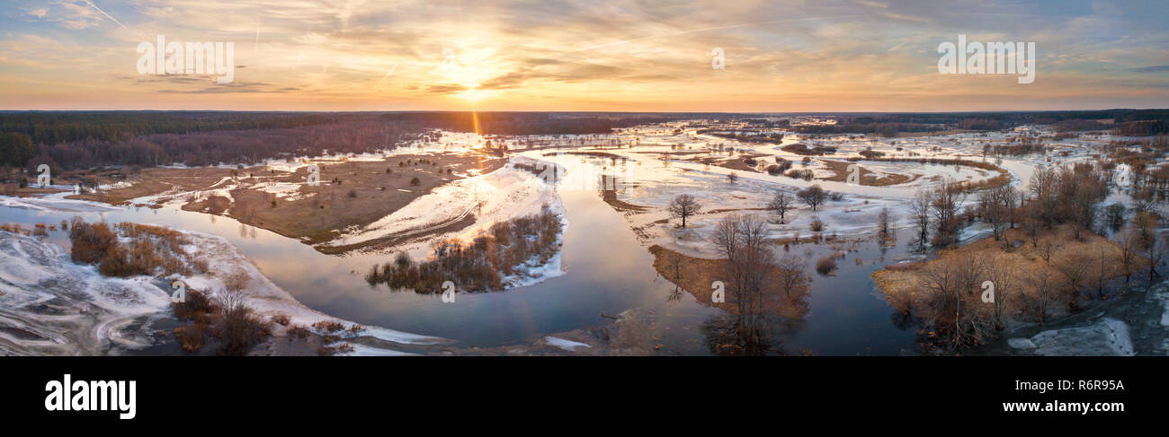 Spring melting river flood panorama Stock Photo - Alamy