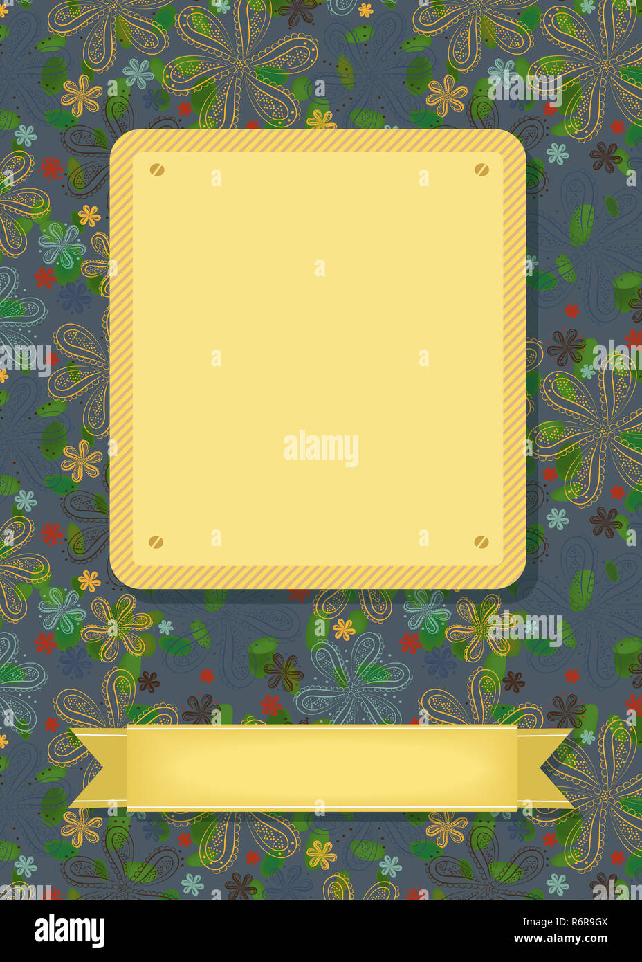 Floral greeting card with banners for custom text Stock Photo - Alamy