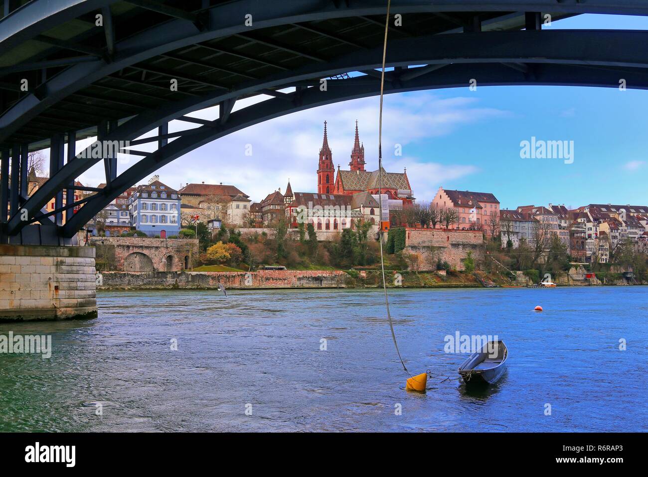 the minster in basel seen through the wettstein bridge Stock Photo - Alamy