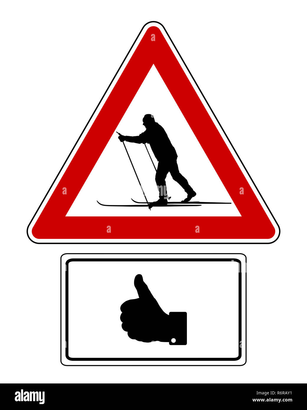 warning sign with additional sign thumbs up Stock Photo - Alamy