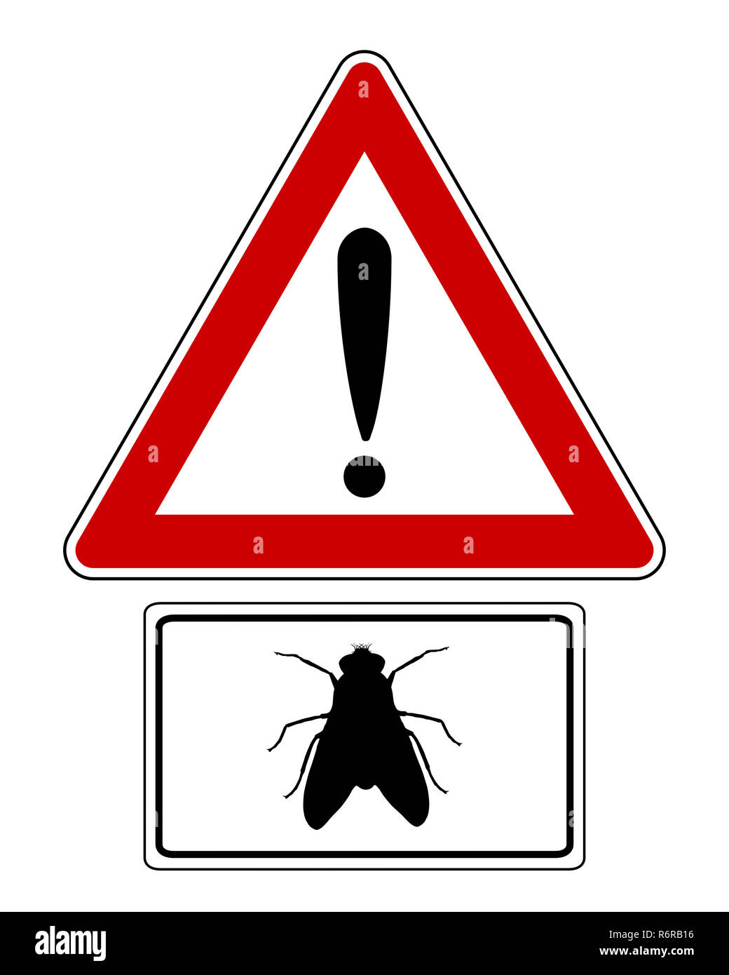 warning sign with additional sign and fly Stock Photo - Alamy