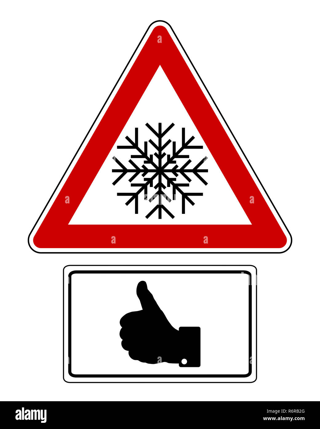 warning sign with additional sign thumbs up Stock Photo - Alamy