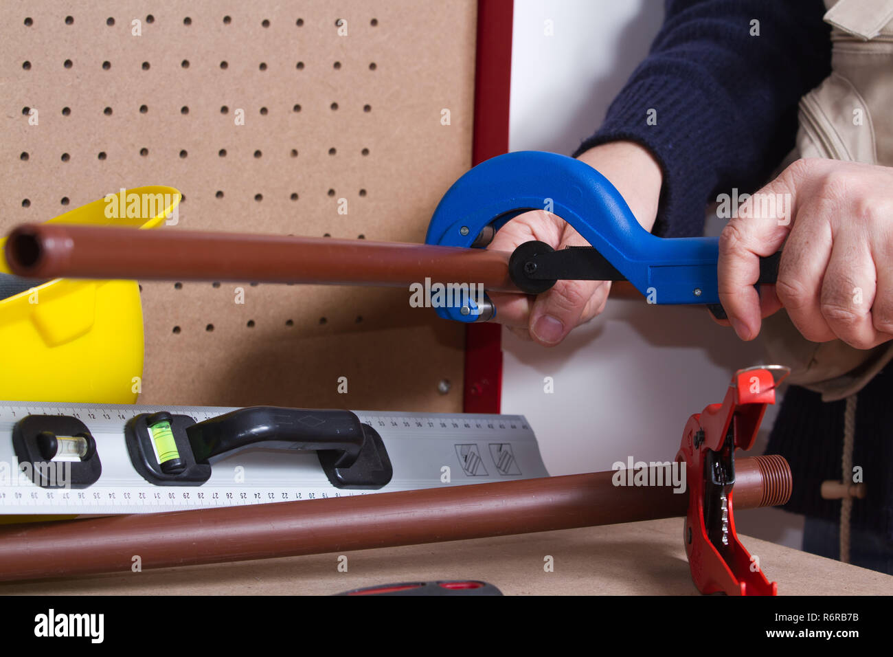 Handyman working on workbench tools hi-res stock photography and images ...